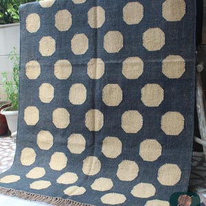 Rug Navy Blue Wool & Jute Moon Polka Dot Rug Modern Living Room Rug ...