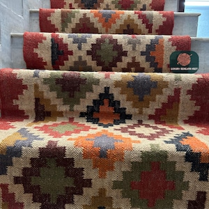 Multicolor Kilim Stair Runner | Vintage Aztec Motif Style | Handmade ...