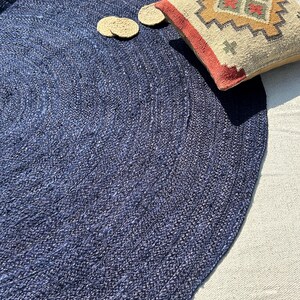 Blue Round Rug - Navy Blue Jute Circle Rug - Blue Round Area Rug - Boho ...