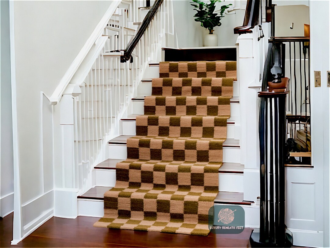 Check Wool Runner Rug , Checkerboard Runner Rug, Staircase/entry Runner ...