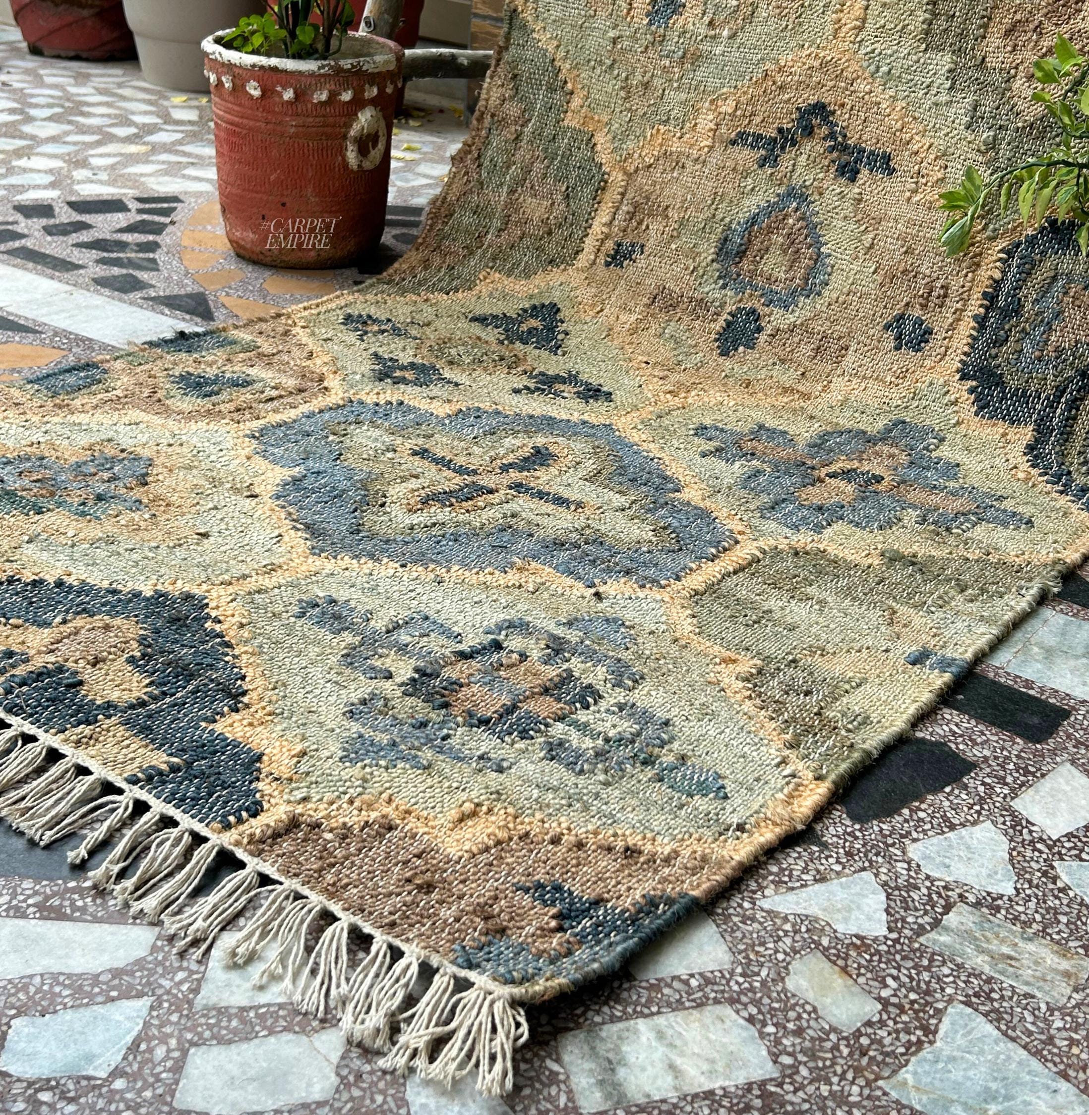 Vintage Kilim Runner : Jute Faded Blue • Green Turkish Stair ...