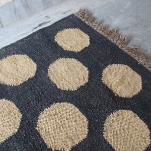 Rug - Navy Blue Wool & Jute | Moon Polka Dot Rug | Modern Living Room ...