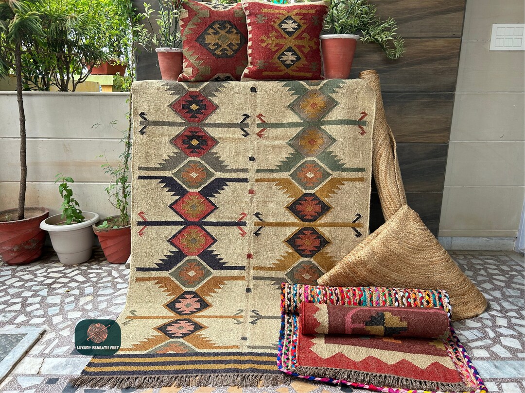 Southwestern Navajo Wool Jute Area Rug | Vintage Turkish Kilim ...