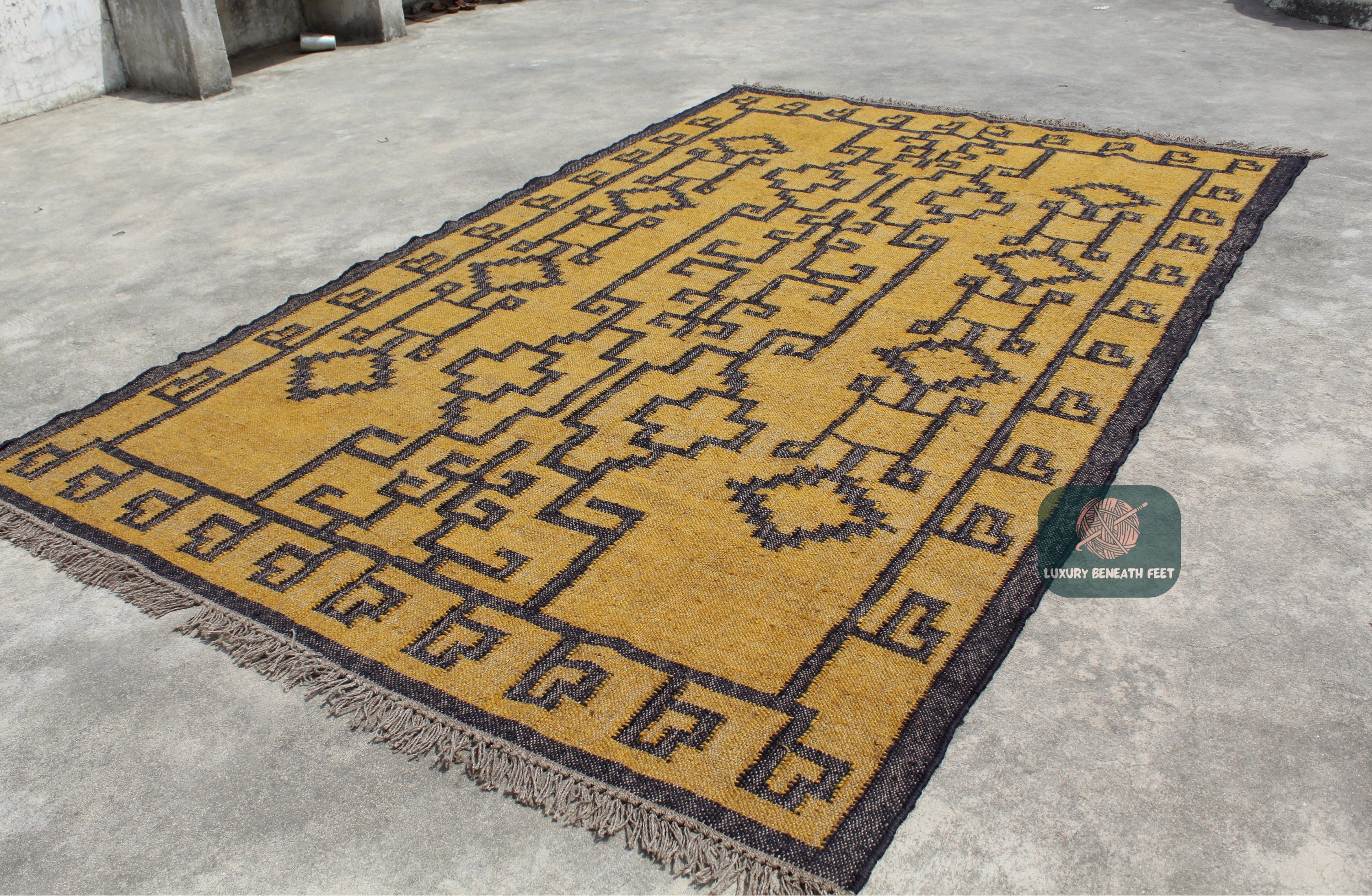 Turkish Kilim Mustard Yellow & Black, Bohemian Kilim Rug, Navajo ...