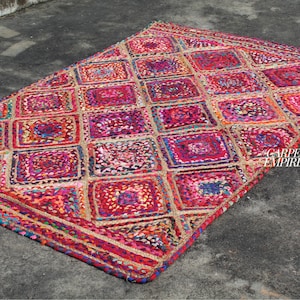 Boho Chic Hippie Rug - Handbraided Multicolor Jute Cotton Chindi Rug ...