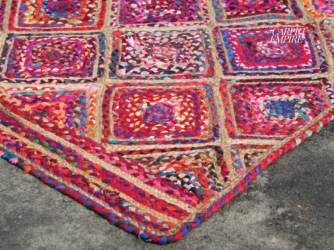 Boho Chic Hippie Rug - Handbraided Multicolor Jute Cotton Chindi Rug ...