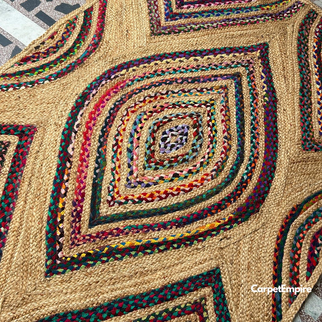 Boho Chindi Jute Rug: Multicolor Hippie Chic • Handwoven Colorful Area ...