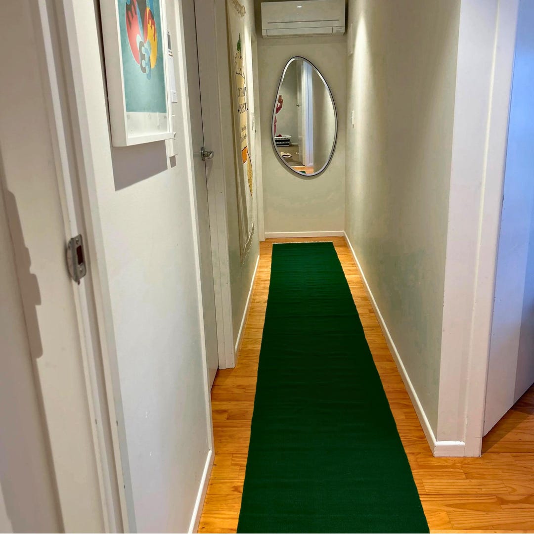 Green Wool Runner Rug - Made of 100% Sheep's Wool - Summer Collection ...
