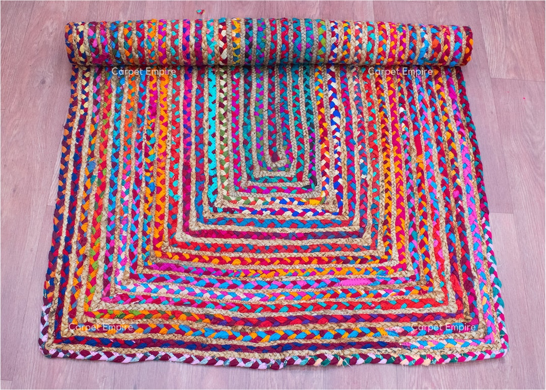 Handwoven Bohemian Chindi Rug, Multicolor Rug , Chindi Jute Area Rug ...