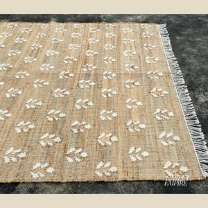 Floral Jute Rug | Rustic Jute Handwoven Vintage Indian Floral Motif Rug ...