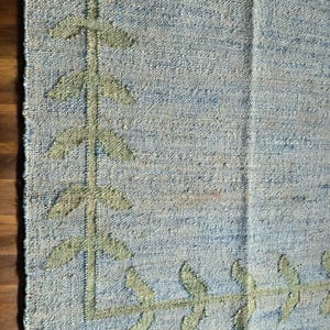 Neutral Blue Jute Rug, Rustic Floral Jute Cotton Rug, Handwoven Vintage ...