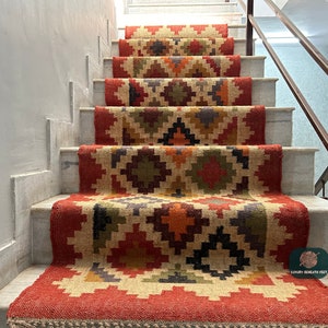 Multicolor Kilim Stair Runner | Vintage Aztec Motif Style | Handmade ...