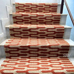 Geometric Red Stair Runner | Wool Jute Runner Rug for Stairs / Hallway ...