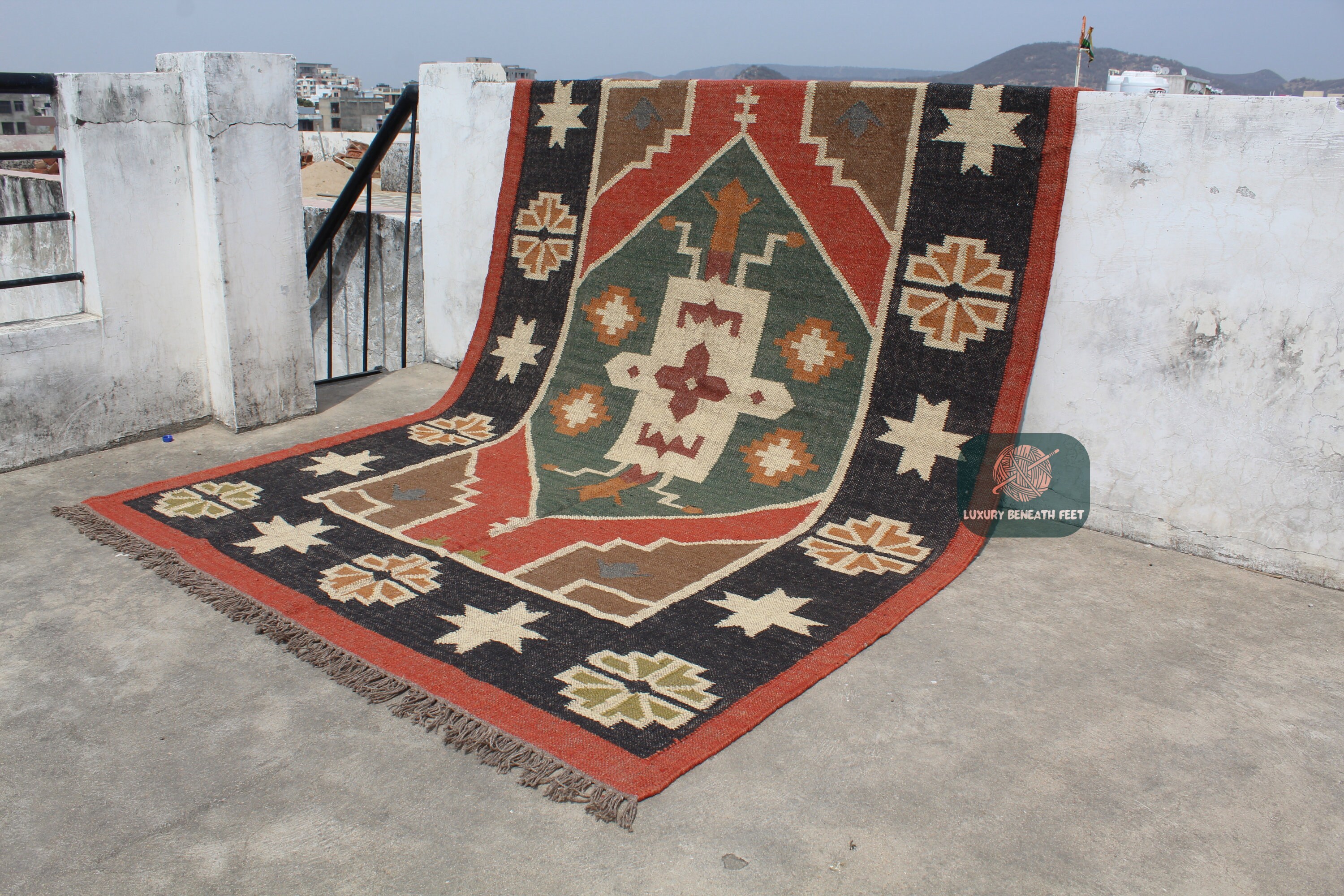 Wool and Jute Rug, Natural & Handmade Kilim Dhurrie Rug, Traditional ...