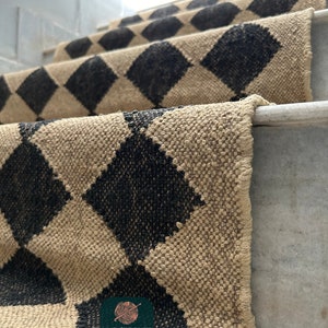 Black Beige Jute Runner Rug | Modern Geometric Style Staircase Runner ...