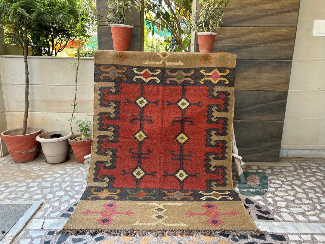 Turkish Aztec Kilim Area Rug Navajo Southwestern Pattern Handmade Wool ...