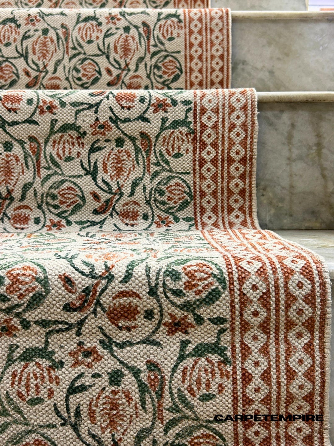 Floral Stair Runner- Boho Moroccan Kilim Runner - Hand Block Printed ...