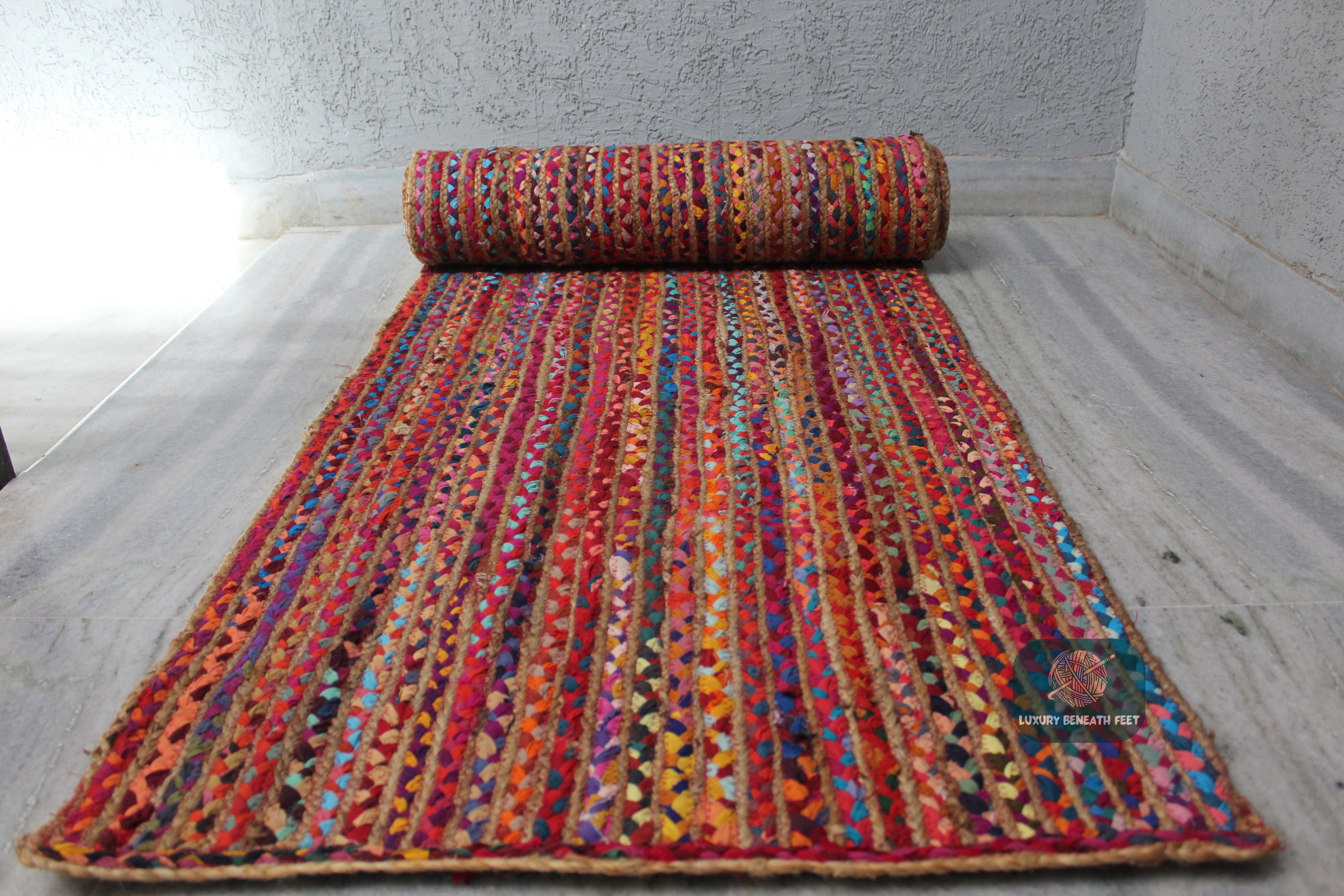 Colorful Boho Runner, Cotton Jute Multicolor Runner, Stairway/hallway ...