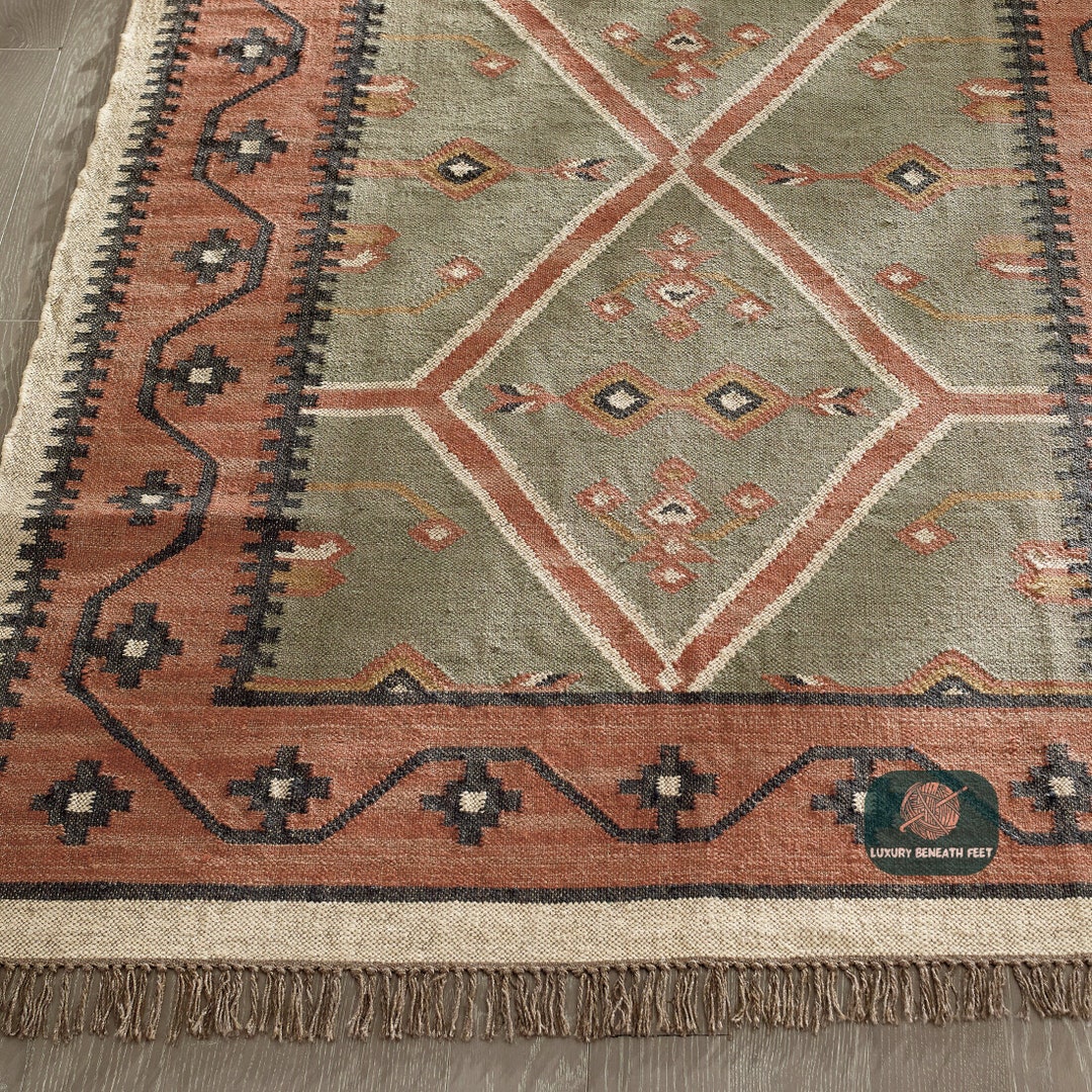 Southwestern Navajo Wool Jute Area Rug Vintage Kilim Pattern Handmade ...