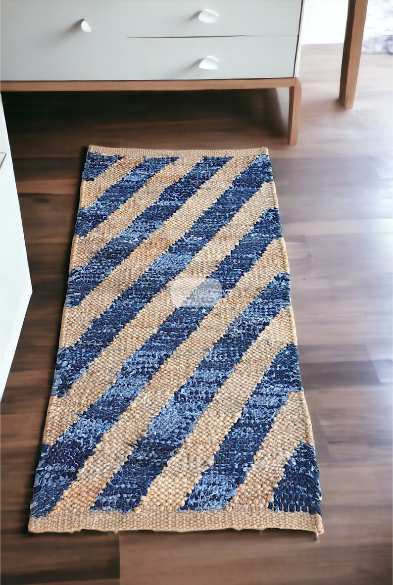 High Traffic Braided Jute Rug ,beige Base / Denim Stripes,exclusive ...