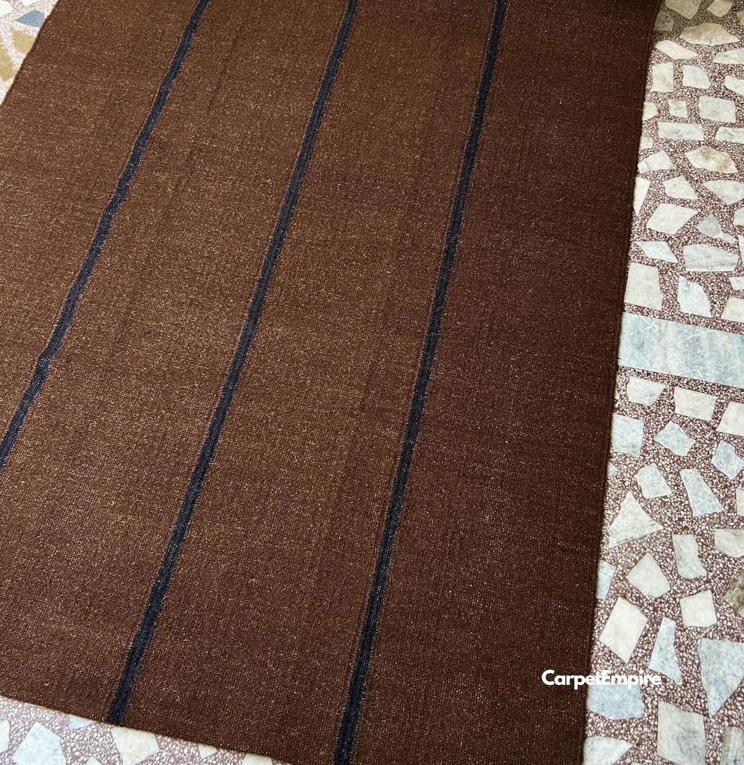 Striped Brown Rug, Handmade Pure Wool Rug , Scandinavian Modern Boho ...