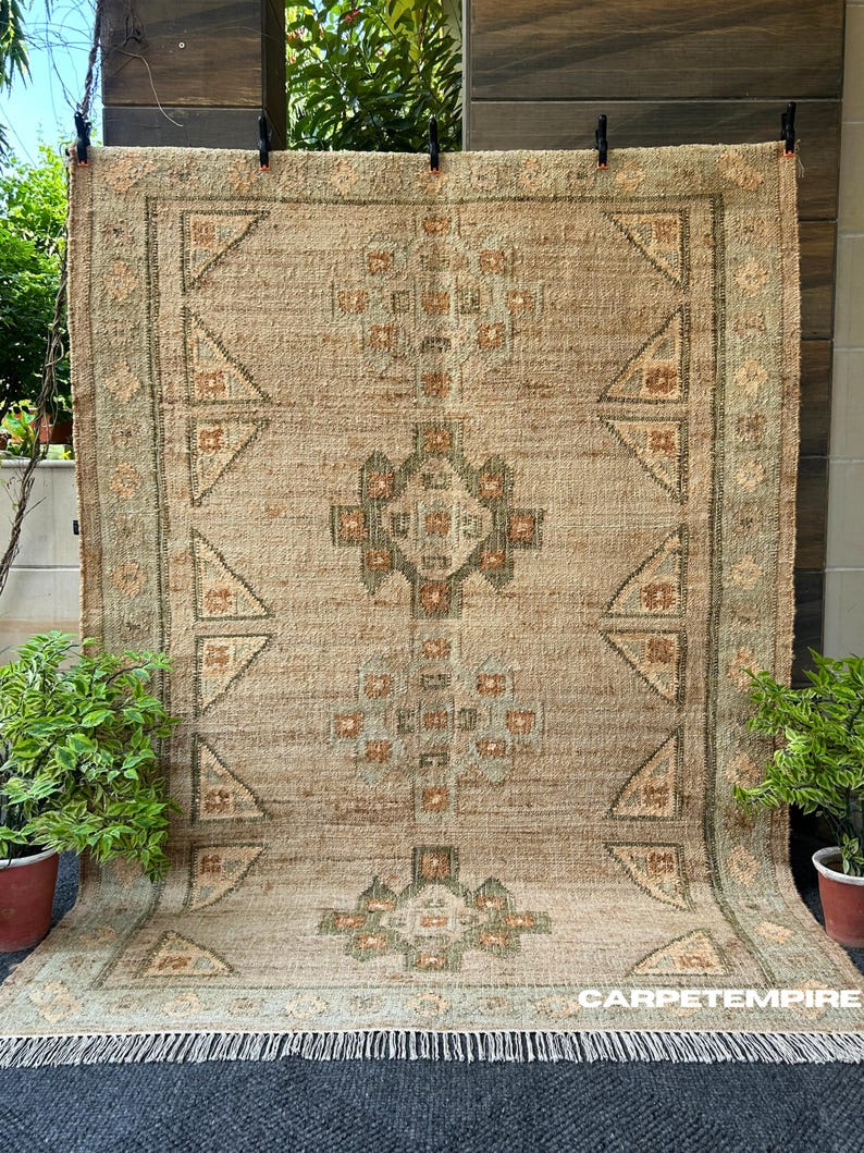 Muted Kilim Rug : Handmade Neutral Jute Rug , Rustic Farmhouse Decor ...