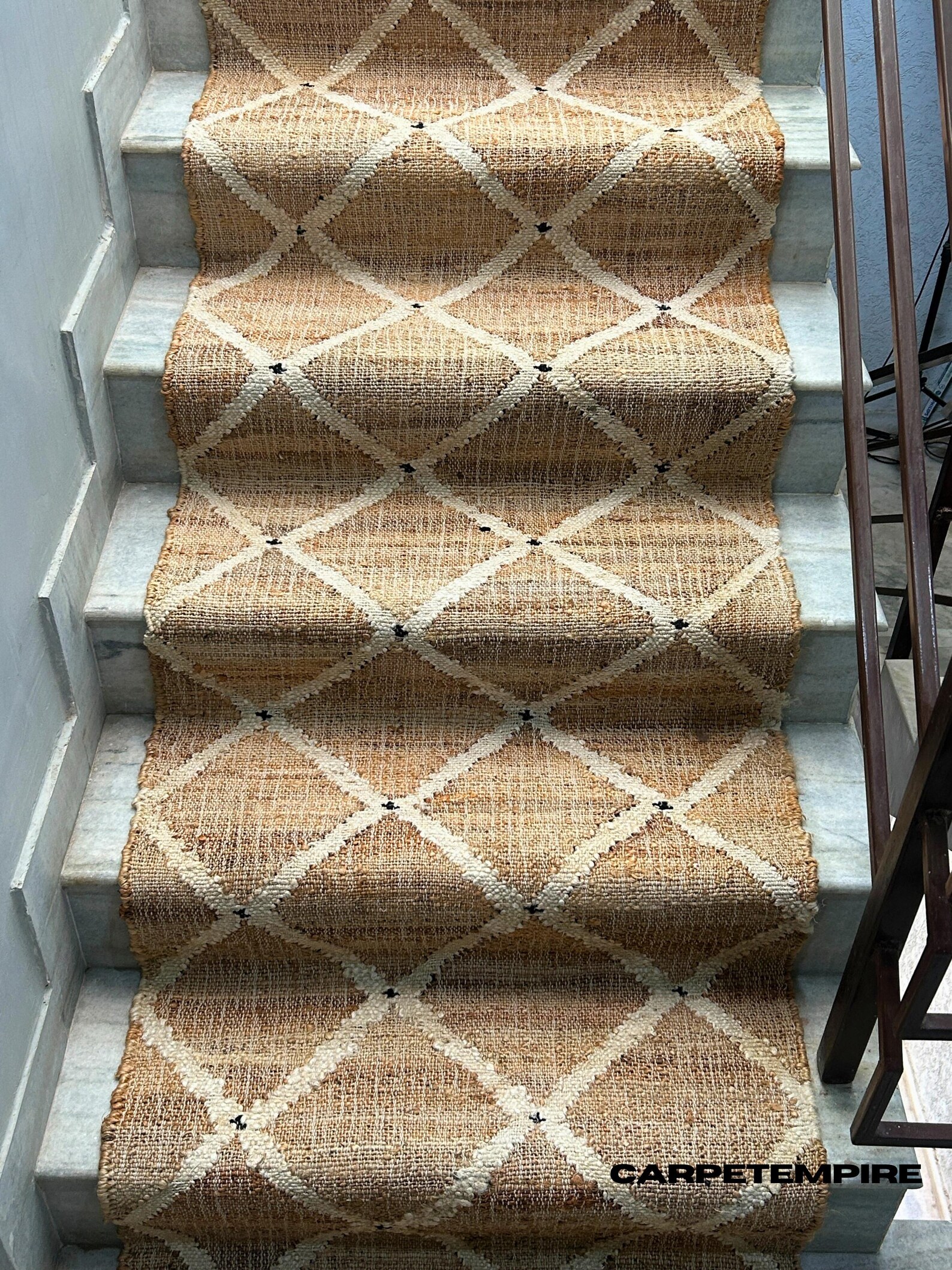 Neutral Jute Runner: Handwoven Stairway/hallway Geometric Runner ...