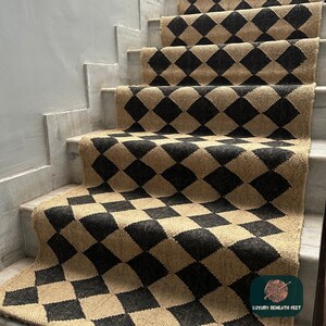Black Beige Jute Runner Rug | Modern Geometric Style Staircase Runner ...