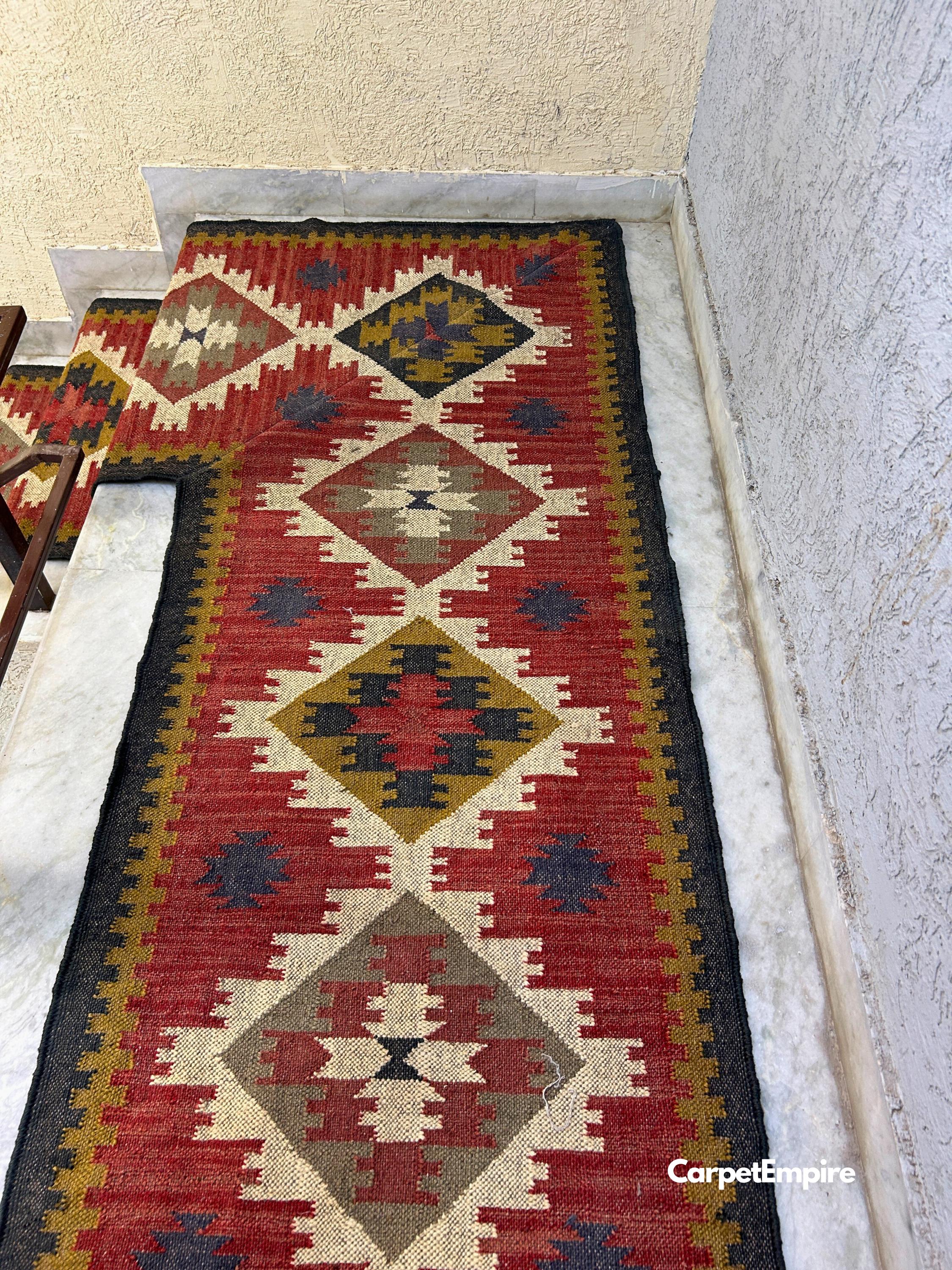L Shape Stair Runner: Handwoven Kilim Custom • T Shape Hallway ...