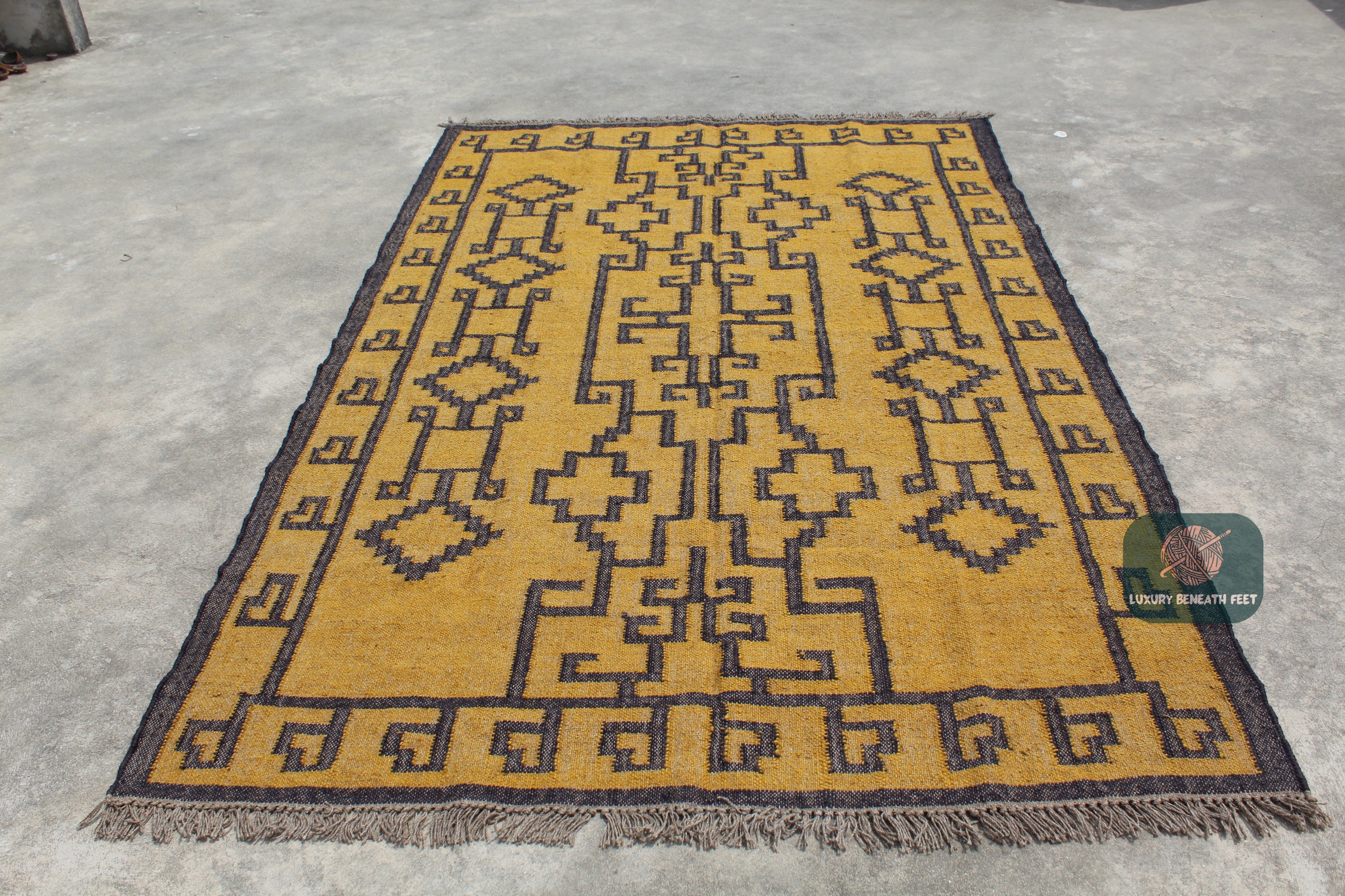 Turkish Kilim Mustard Yellow & Black, Bohemian Kilim Rug, Navajo ...