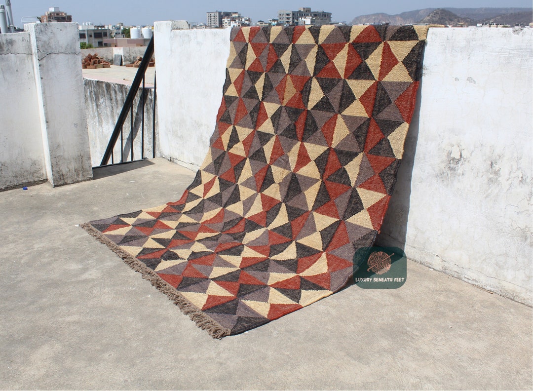 The Enchanting Geometry Rug : Made of Wool & Jute Geometric Pattern Red ...