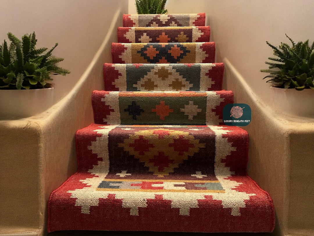 Southwestern Kilim Handmade Stair Runner | Vintage Aztec Nordic Style ...