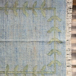 Neutral Blue Jute Rug, Rustic Floral Jute Cotton Rug, Handwoven Vintage ...