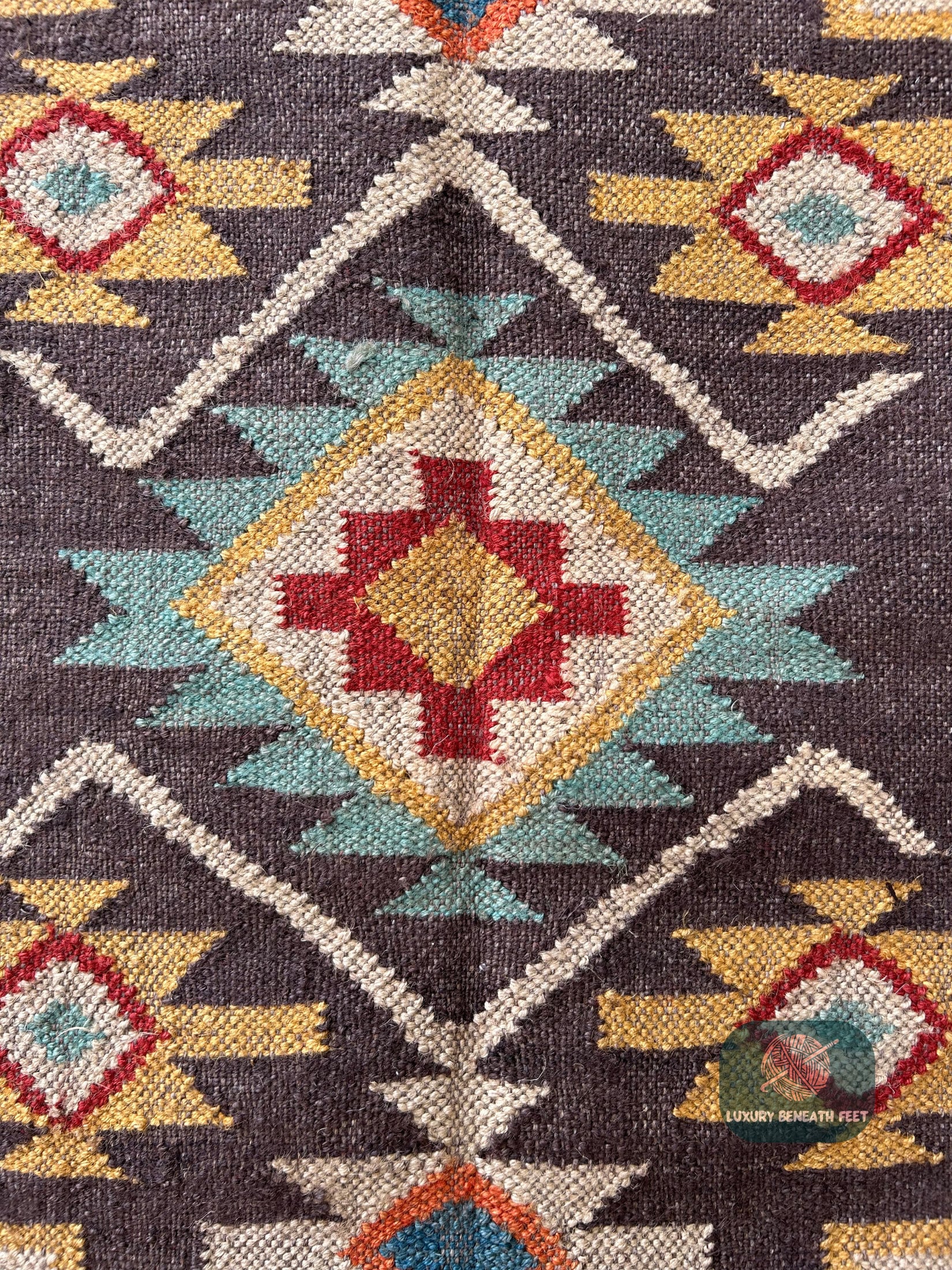 Southwestern Navajo Wool Jute Area Rug | Vintage Kilim Pattern ...