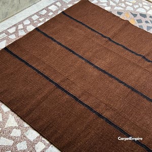 Striped Brown Rug, Handmade Pure Wool Rug , Scandinavian Modern Boho ...
