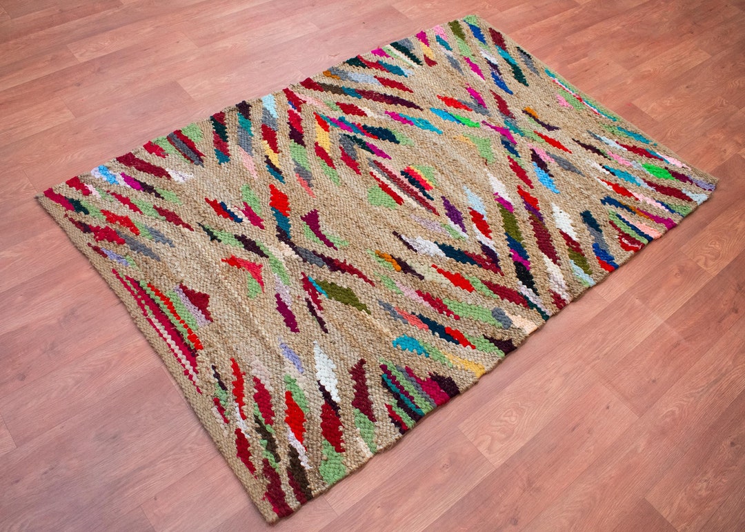 Colorful Boho Rug , Hand Braided Multicolor Jute Cotton Rug, Boho Chic ...