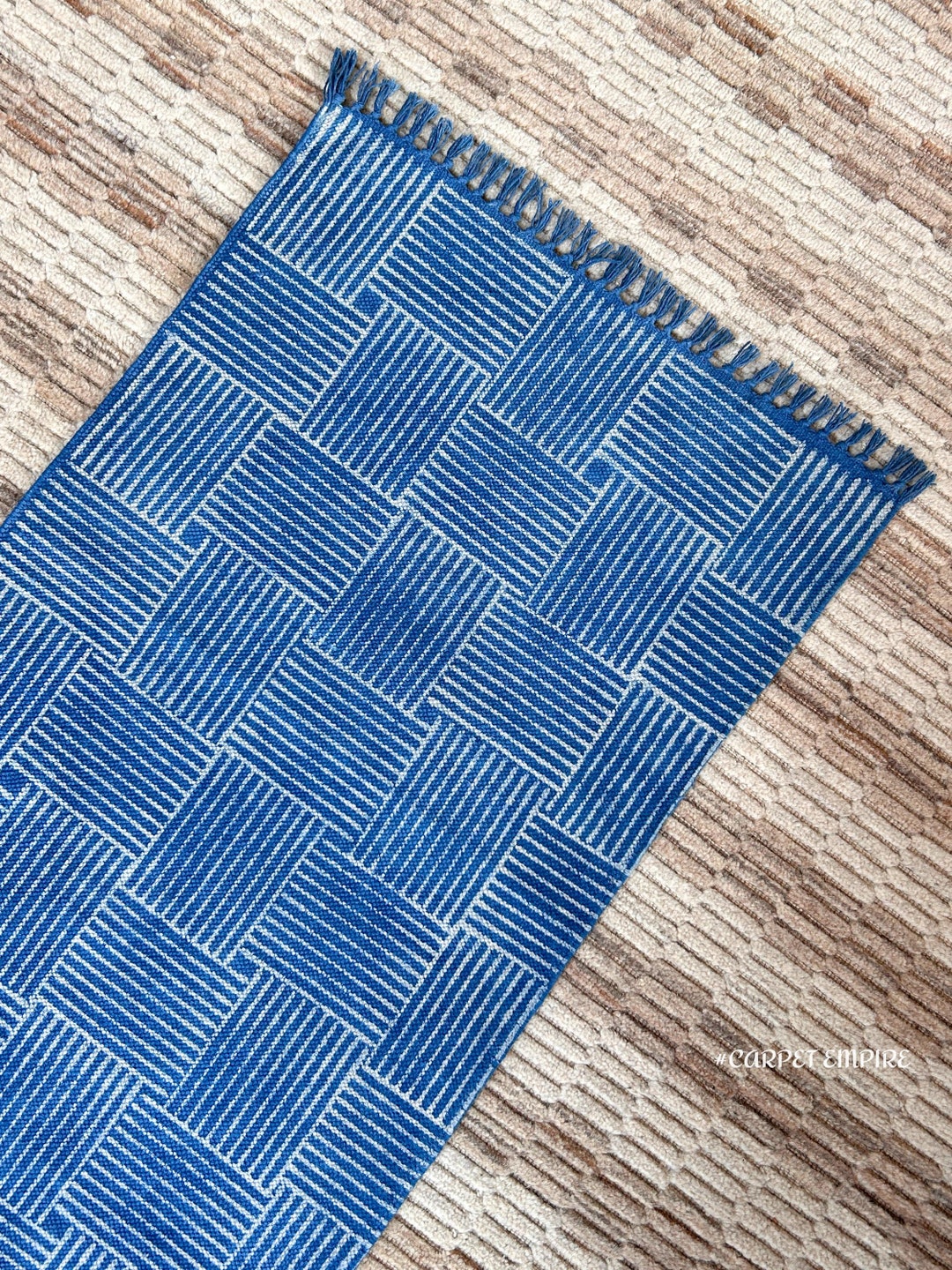 Blue Cotton Runner - Indigo Stair, Hallway, Entryway Runner - Modern ...