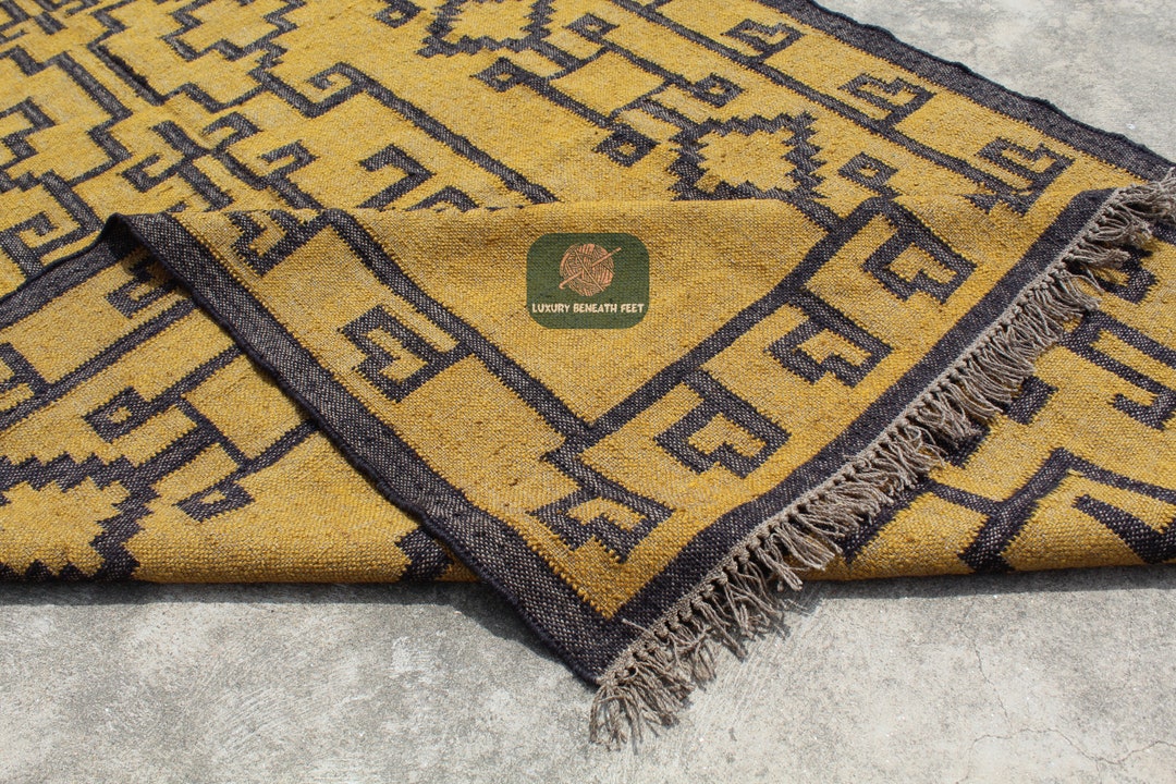 Turkish Kilim Mustard Yellow & Black, Bohemian Kilim Rug, Navajo ...