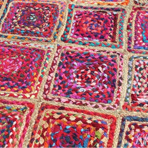 Boho Chic Hippie Rug - Handbraided Multicolor Jute Cotton Chindi Rug ...