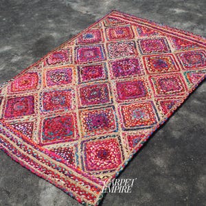 Boho Chic Hippie Rug - Handbraided Multicolor Jute Cotton Chindi Rug ...