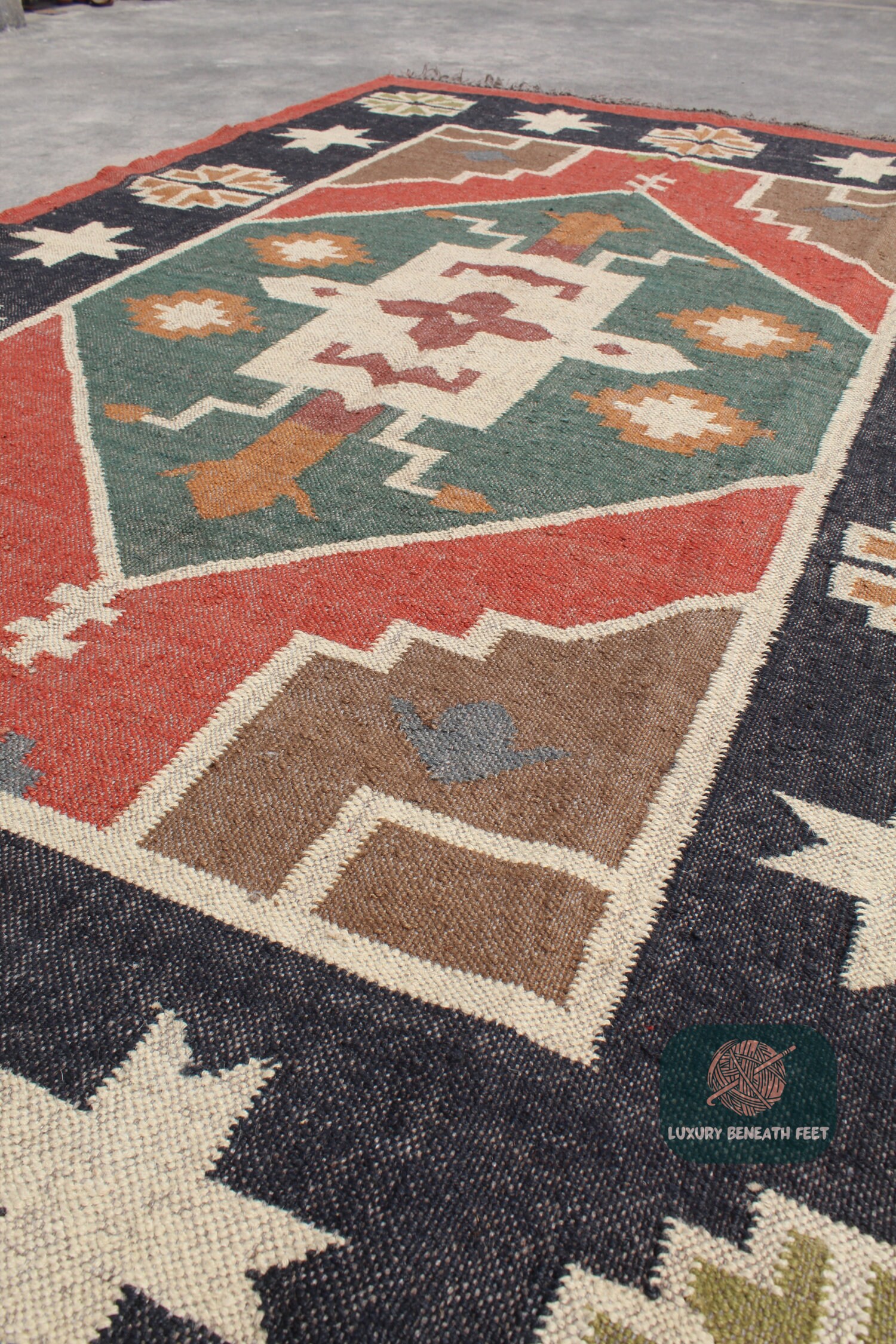 Wool and Jute Rug, Natural & Handmade Kilim Dhurrie Rug, Traditional ...