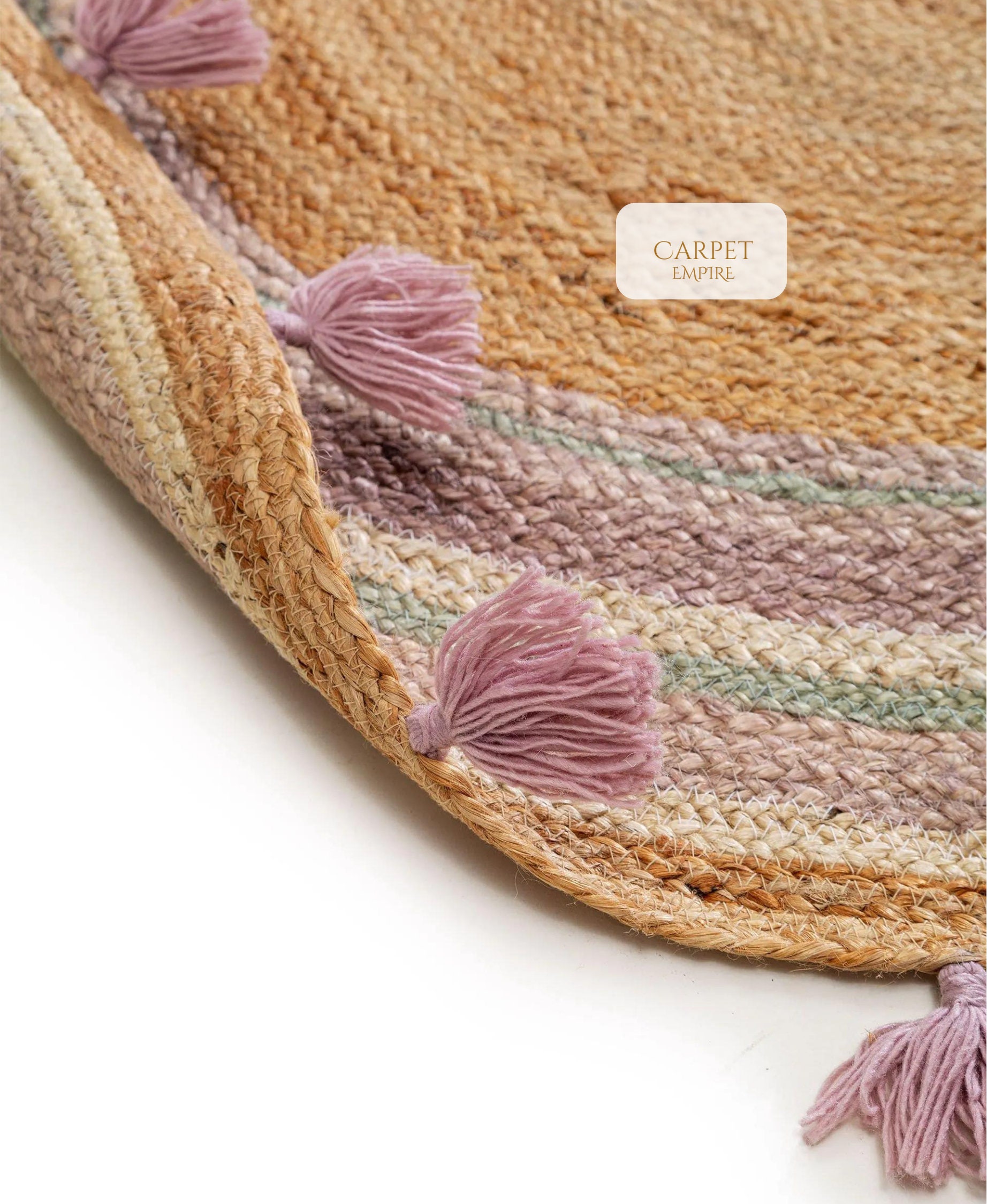 Exclusive Jute Round Rug With Pink Color Border & Fringes ,premium ...
