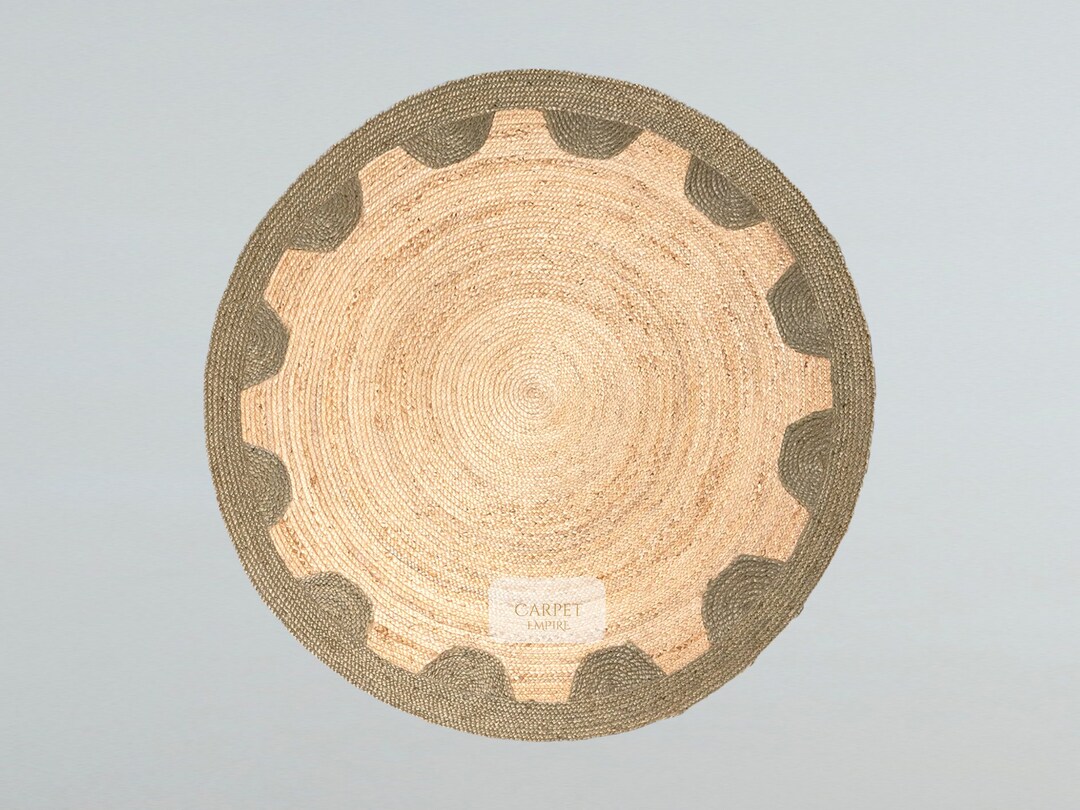 Round Jute Rug , Army Green Color Border , Chakra Rug , Circle Jute Rug ...