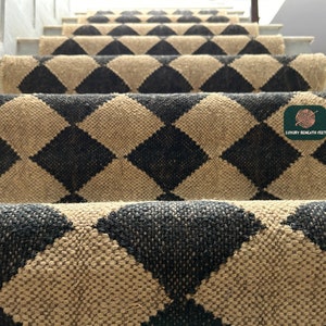 Black Beige Jute Runner Rug | Modern Geometric Style Staircase Runner ...