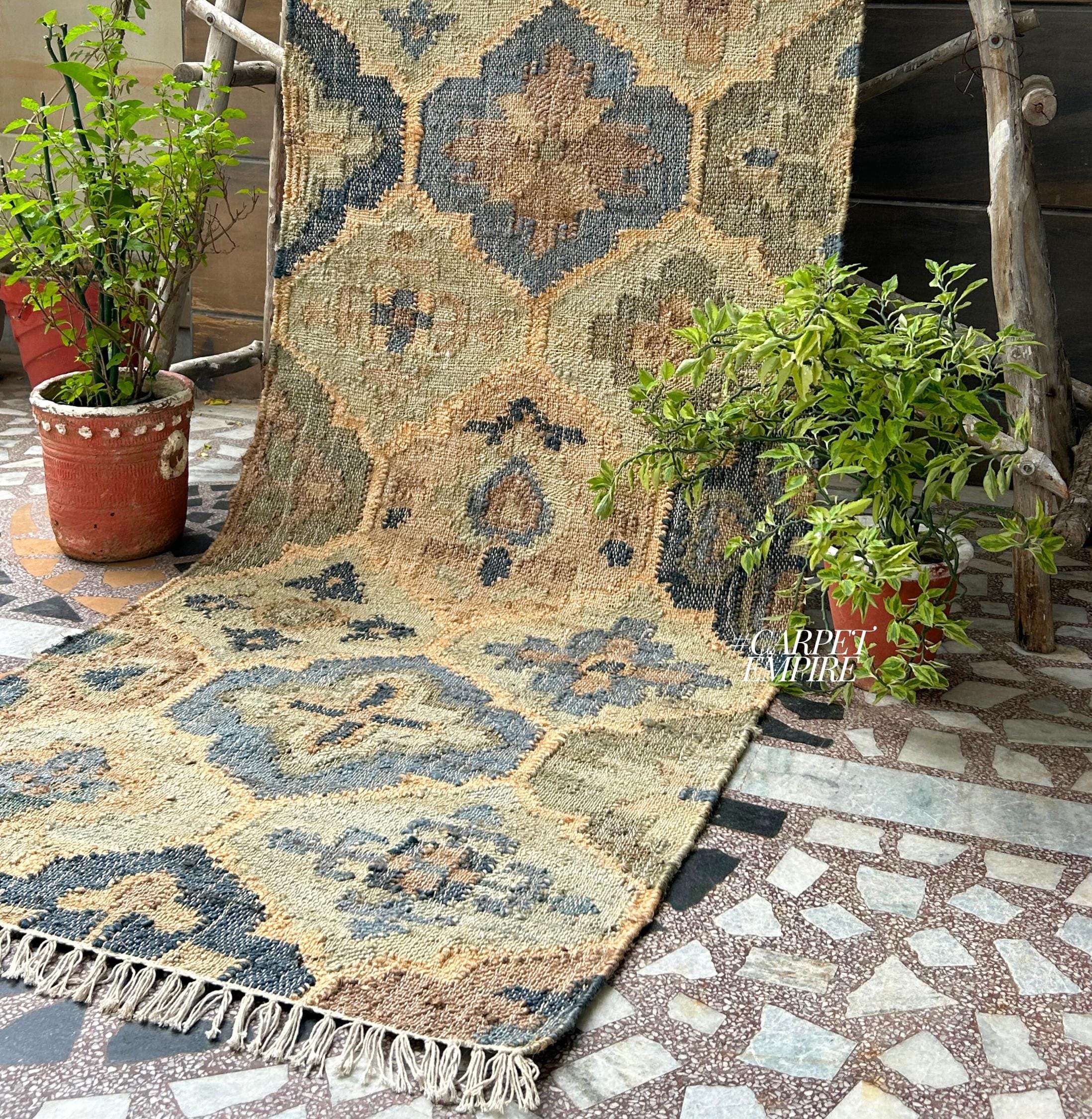 Vintage Kilim Runner : Jute Faded Blue • Green Turkish Stair ...
