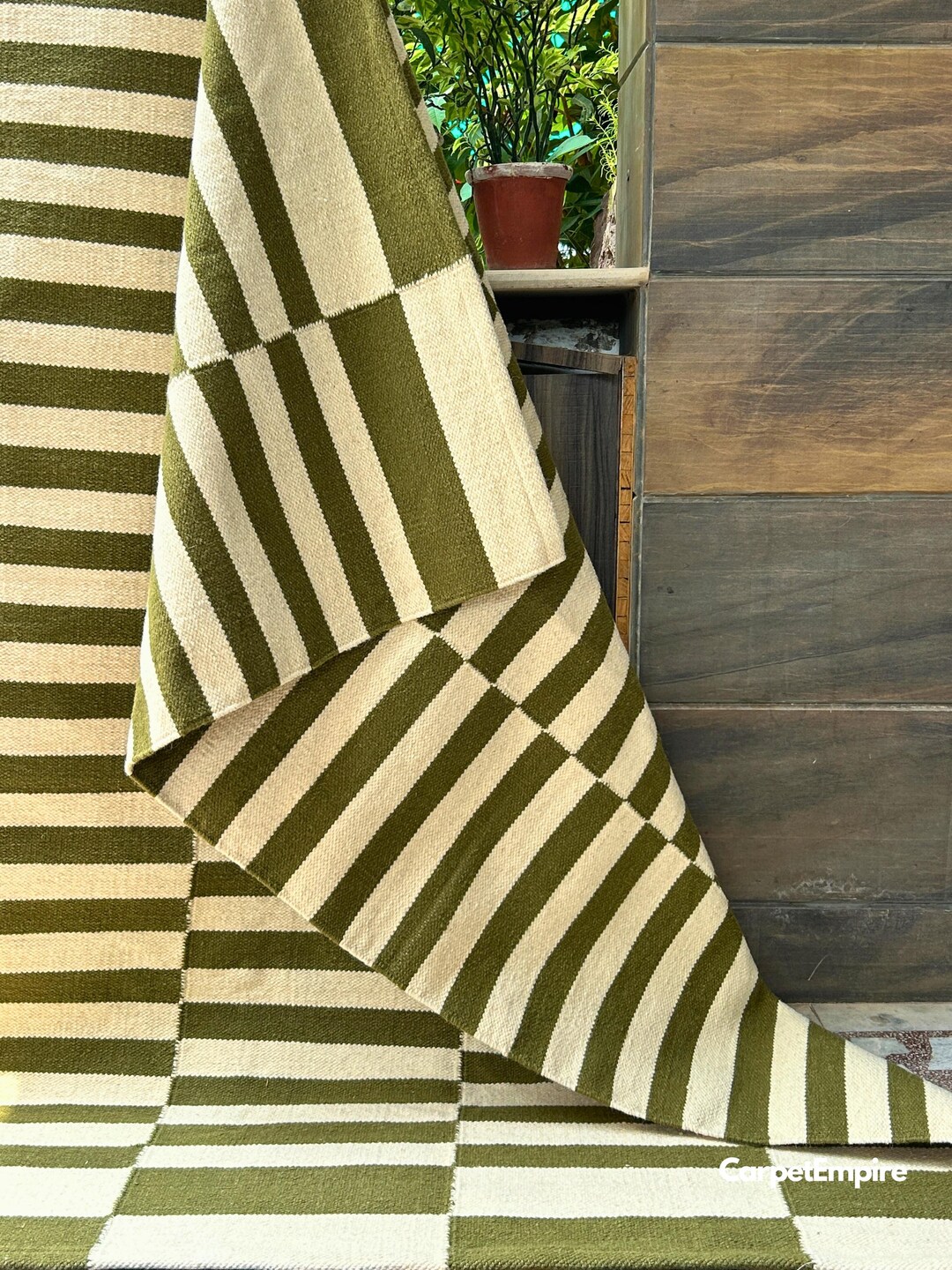 Green Striped Rug: Handwoven Boho Wool Area Rug - Modern Luxury Rugs ...