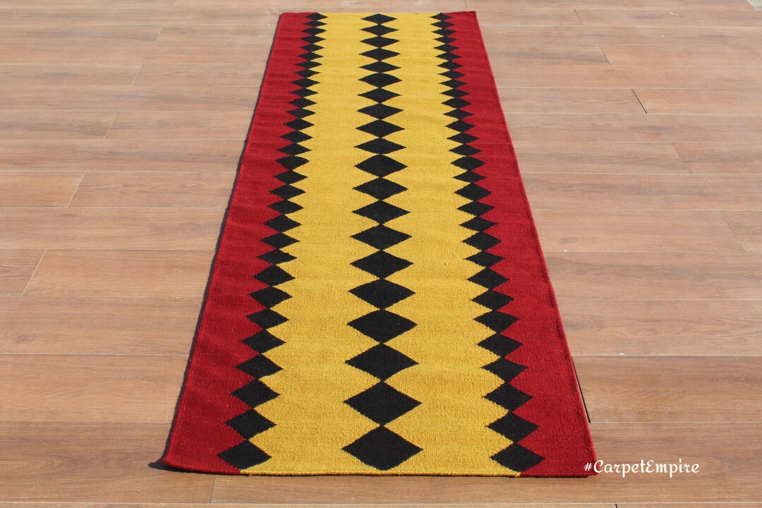 Red Wool Runner, Handmade Stair Runner, Hallway Wool Kilim Rug, Bedside ...