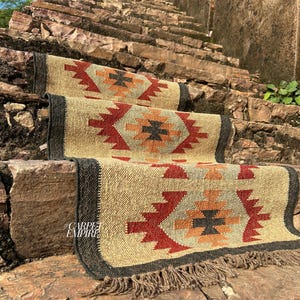 Handmade Kilim Stair Runner Neutral Turkish Vintage Aztec Motif ...