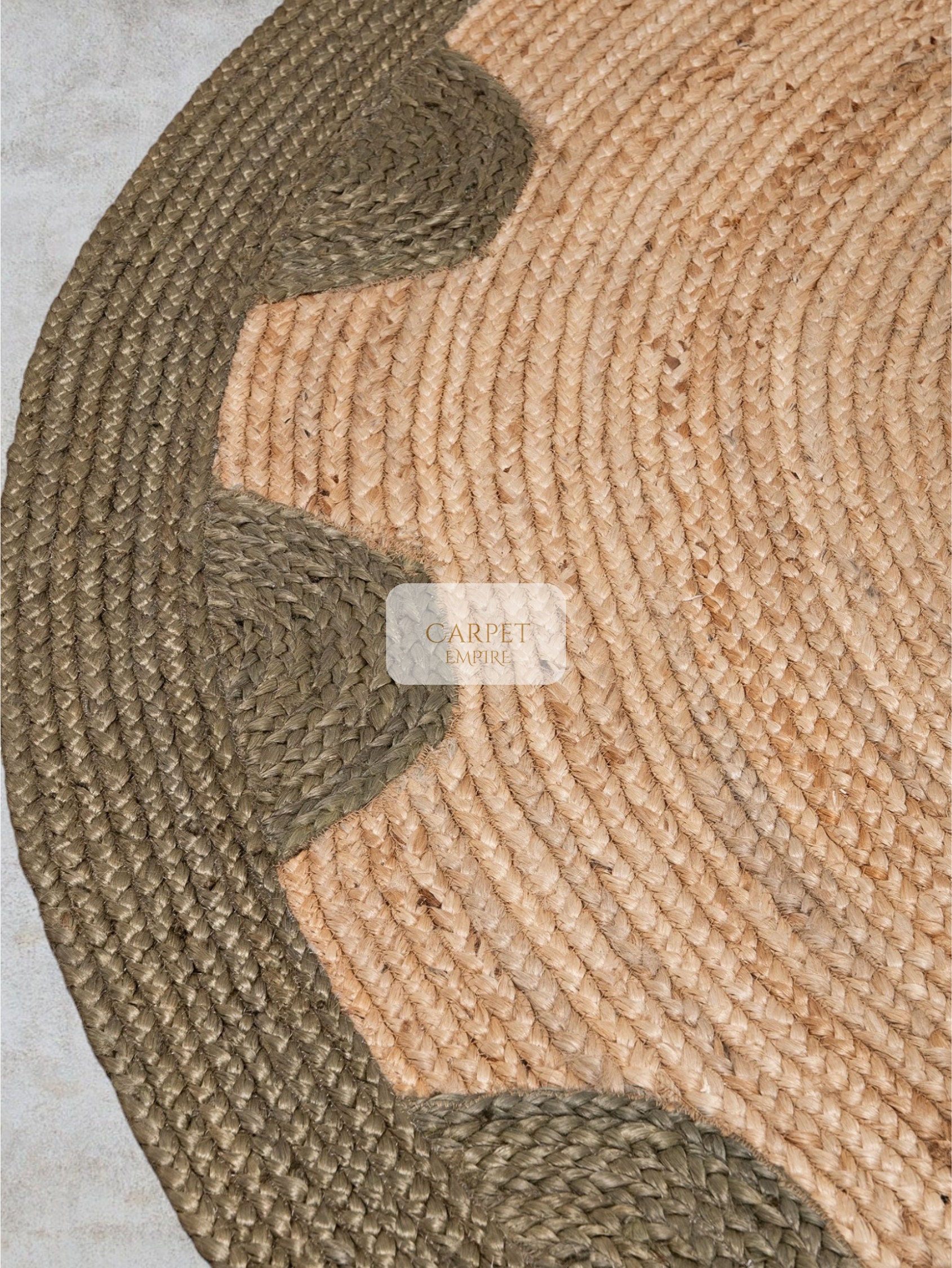 Round Jute Rug , Army Green Color Border , Chakra Rug , Circle Jute Rug ...