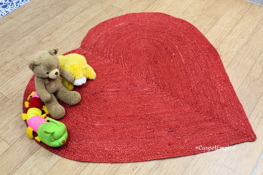 Red Heart Rug, Handwoven Boho Red Jute Rug, Valentine's Day Rug, Kids ...